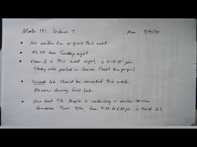 Math 171 lec 3 Mon 9-9