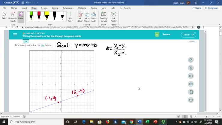 writing the equation of the line through two given points