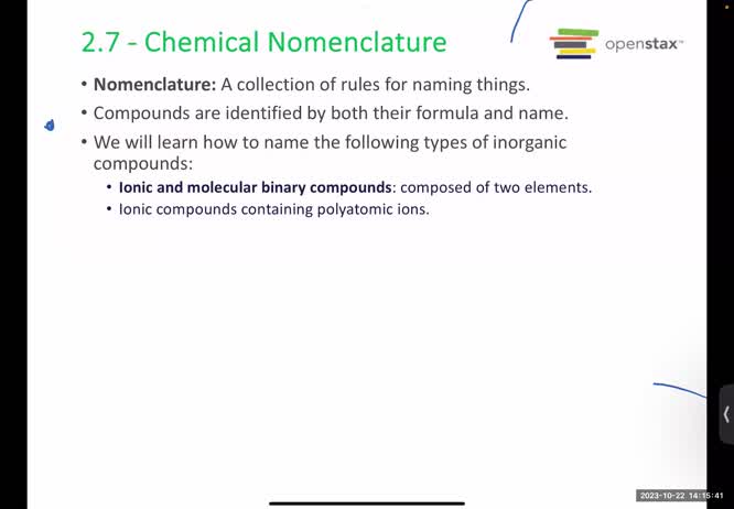Section 2.7a - Chemical Nomenclature - Simple Ionic Compounds - Chem 139