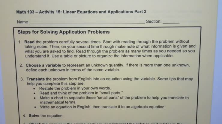 Math 103 Linear Equations and Applications Part 2