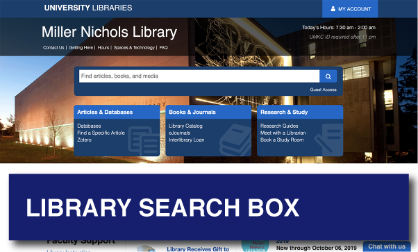 UMKC Libraries Main Search Box