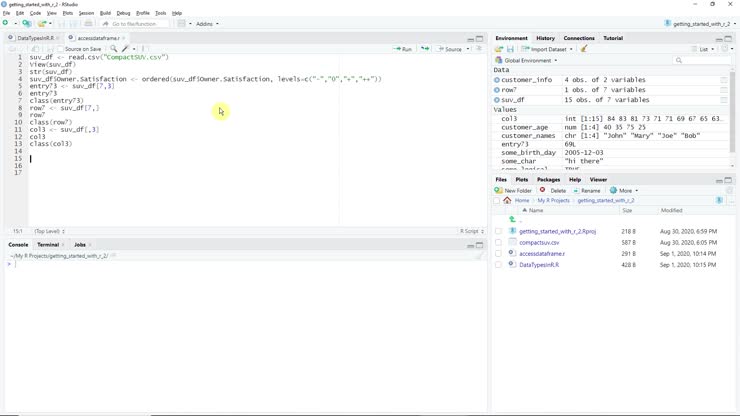 3-3- Basic data manipulations in R: The "CompactSUV" dataset subsetting and visualization