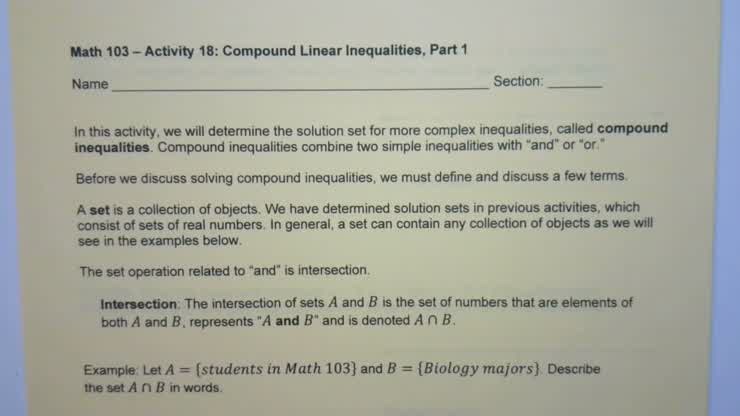 Math 103 Compound Linear Inequalities Part 1