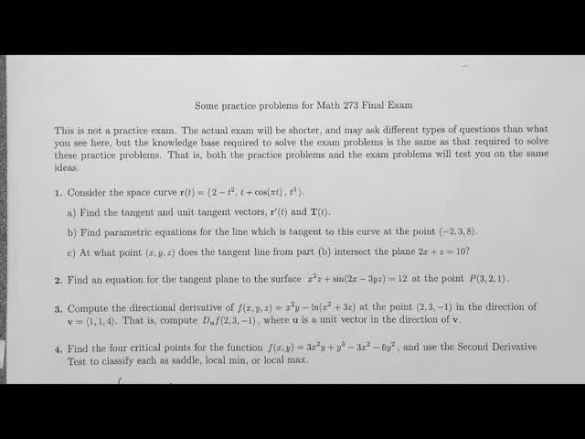 Math 273 Final Exam Practice Solutions