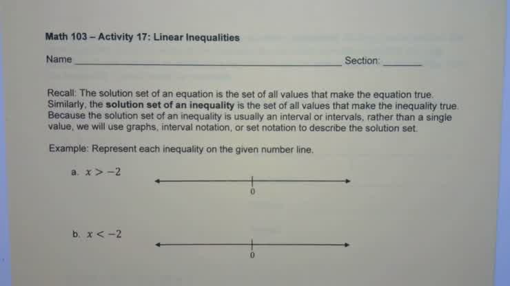 Math 103 Linear Inequalities