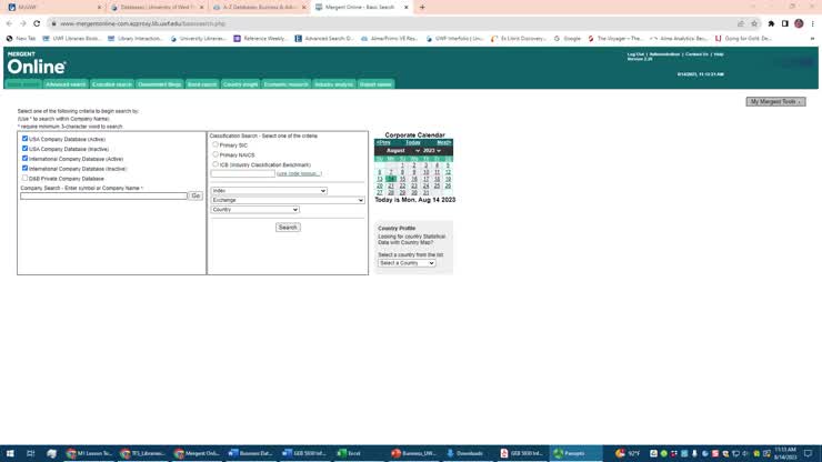 Mergent Online Database, August 14, 2023 at 11:12:23 AM