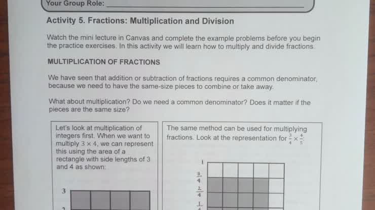 Math 100 - Activity 5 - Fractions. Multiplication and Division