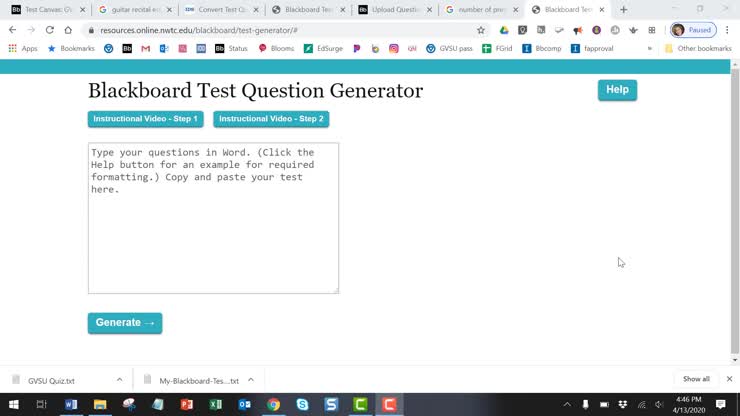 Blackboard Test Generator Using Txt File