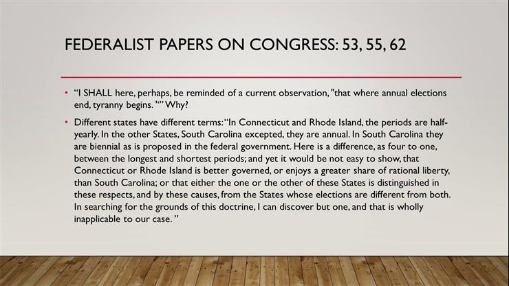 Federalist Paper Congress 53, 55, 62