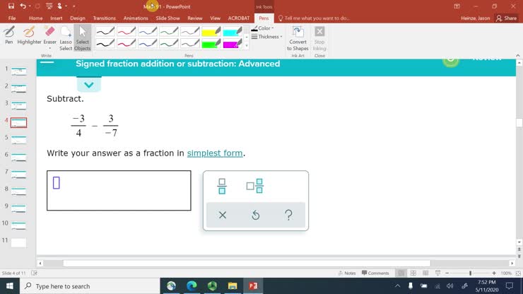 Signed fraction addition or subtraction: Advanced