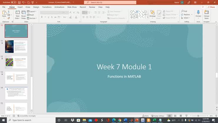 W7M1: Functions in MATLAB