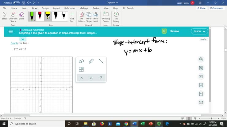 Graphing a line given its equation in slope-intercept form: Integer slope