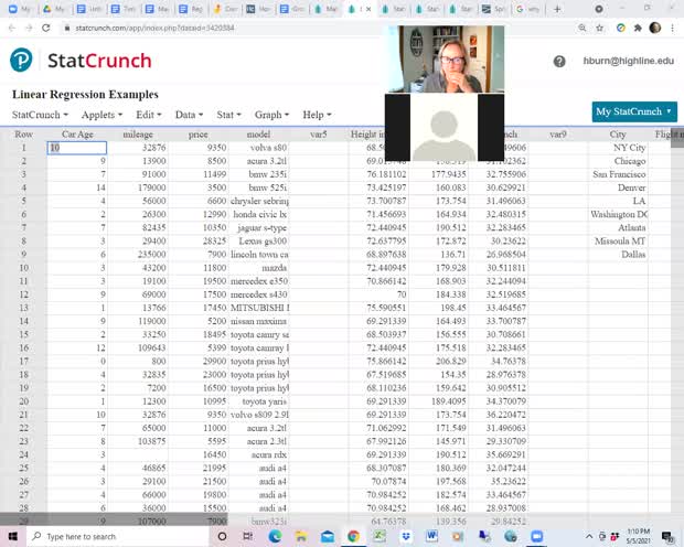Statcrunch Linear Regression Commands