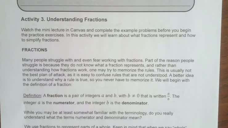 Math 100 - Activity 3 - Understanding Fractions