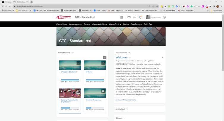 What is in the standardized course shell?