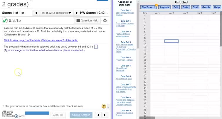 Find probability between using StatCrunch