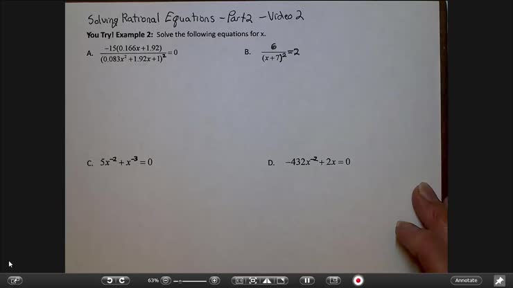 Solving Rational Equations Part 2 YouTry Example 2ABCD Su2019