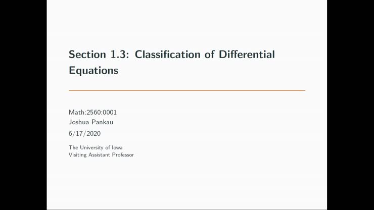 Section 1.3 - Classification of Differential Equations