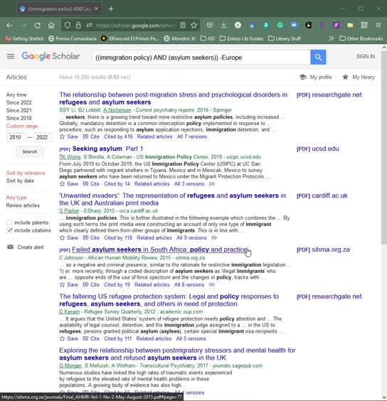 Google Scholar advanced search tool