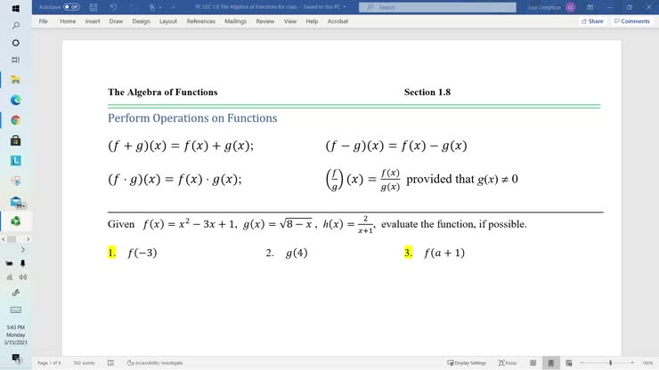 Lesson 1.8: Operations with Functions