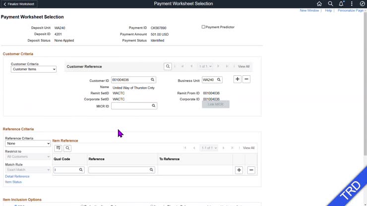 AR_Using a Payment Worksheet to Apply an Overpayment - No Audio
