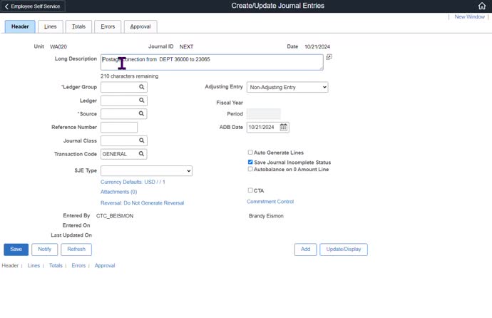 GL_Create, Edit Journal, and Submit a Manual Journal Entry - No Audio