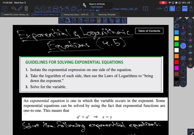 Exponential And Logarithmic Equations_Part II (4.5), The Unit Circle (5.1)