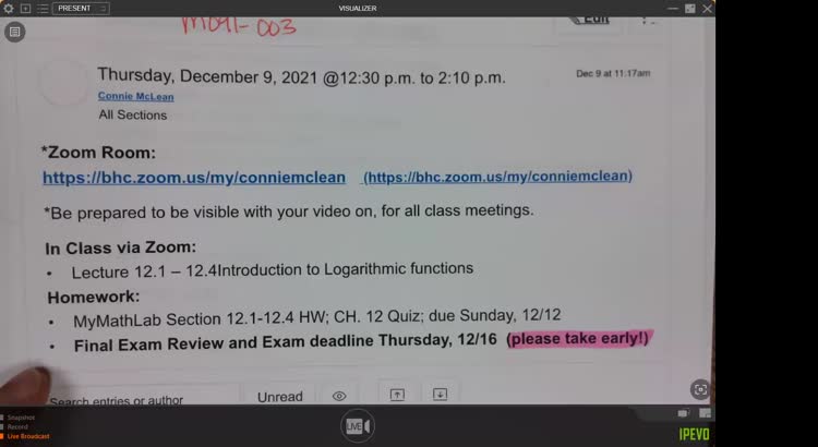 MATH 091-003 Thursday 12/09/21 Lecture 12.1-12.4