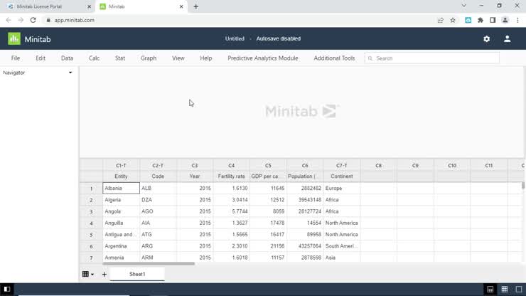 Creating a Scatterplot in Minitab