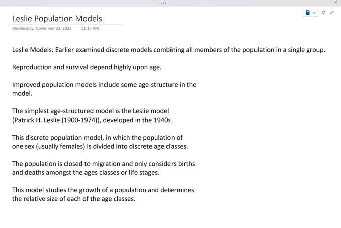 Introduction to Leslie Models