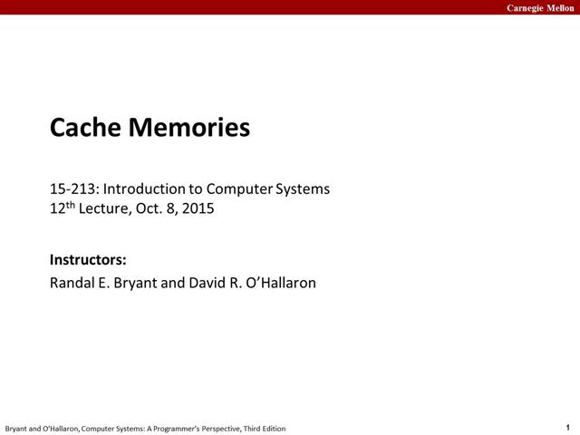 Cache Memory - CompSci 15-213, Lecture 12