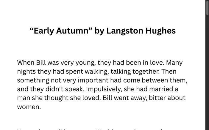 Ms. H reads "Early Autumn" by Langston Hughes