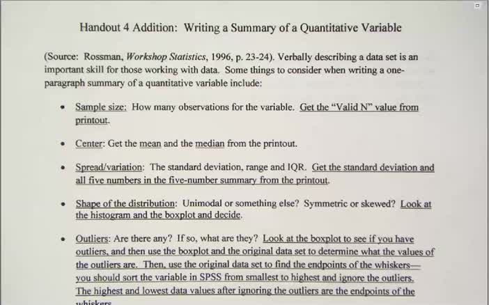 Handout 4 Part 6 One Quantitative Variable Part 6 (Descriptive Statistics)