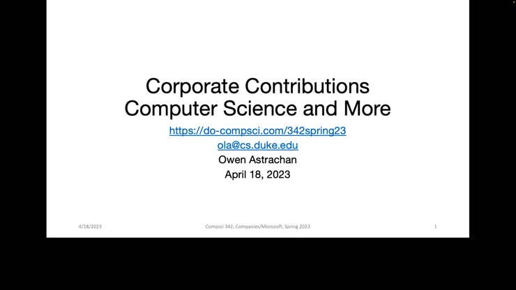 Owen Astrachan - Compsci 342 - Griffith Theatre - Spring 2023 on 4/18 ...