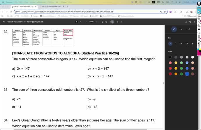 Week 3 Day 2 Lecture, Pt. 2: Translate from Words to Algebra