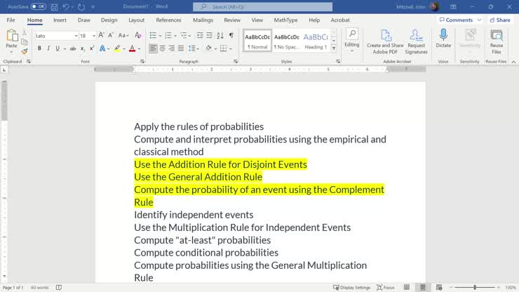 5.2 Part 1: The simple addition rule and complement rule