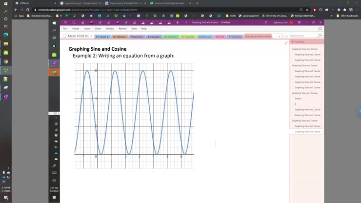 Writing the equation of a sinusoidal function from a graph example 2