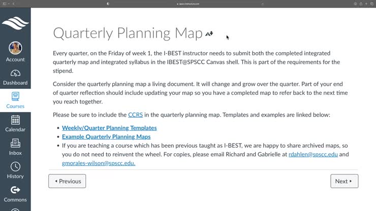 I-BEST Quarterly Planning Map