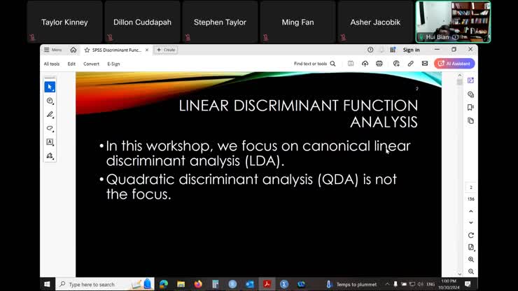 Discriminant analysis using SPSS and R, Fall 2024