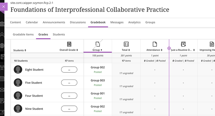 Blackboard Ultra Gradebook - filtering by groups