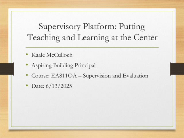 EA811OA: Supervisory Platform Assignment