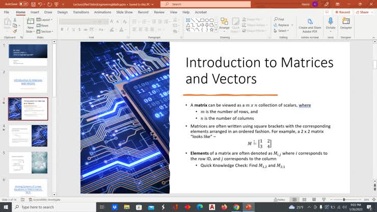 Lecture 2 Module 1: Matrices and Vectors