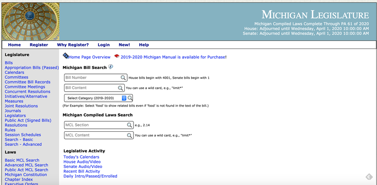 Searching Michigan Legislature