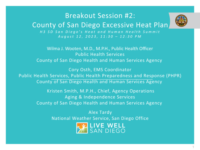 County of San Diego Excessive Heat Plan - Dr. Wilma Wooten MD MPH, Cory ...