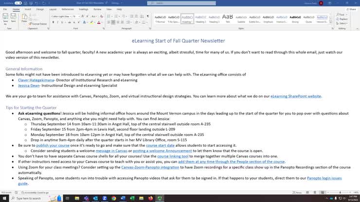 Start of Fall 2023 eLearning Newsletter