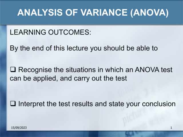 Part 1) Introduction to ANOVA