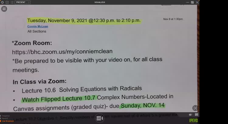 MATH 091-003 Tuesday Nov. 9, 2021 Section 10.6