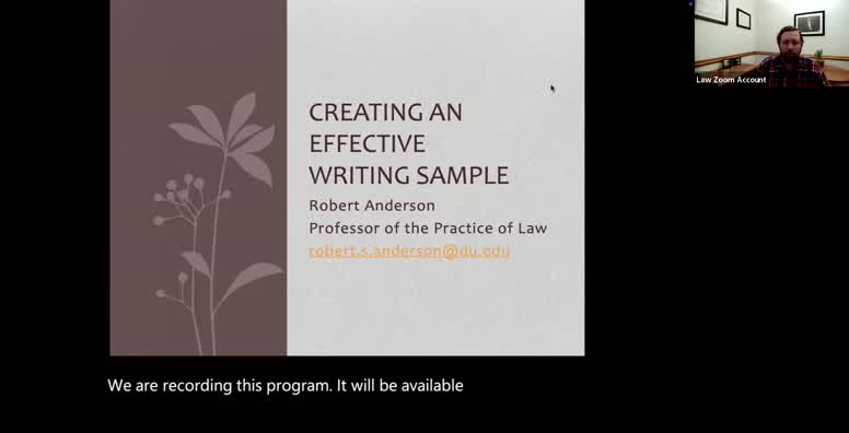 Creating an Effective Writing Sample with Professor Robert Anderson, 1 ...