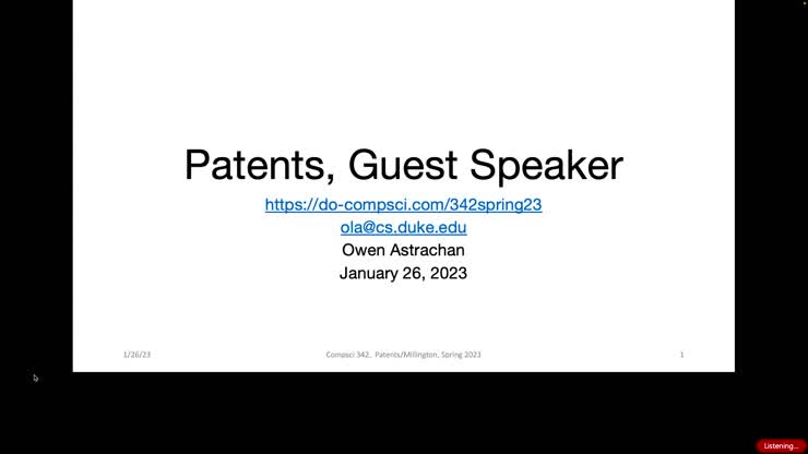 Owen Astrachan - Compsci 342 - Griffith Theatre - Spring 2023 on 1/26 ...