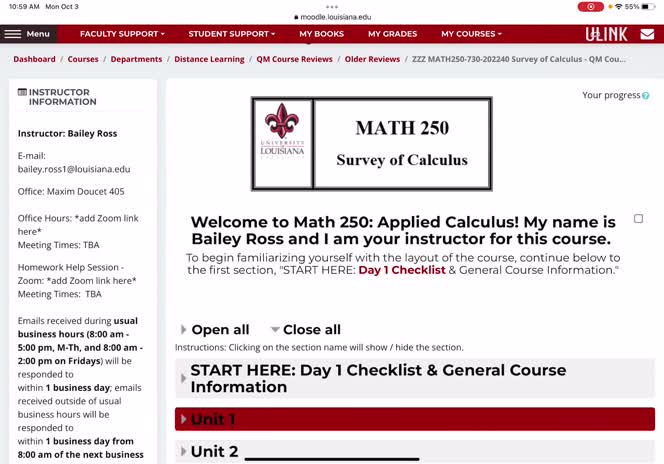 Math 250: Survey of Calculus Course Navigation Video